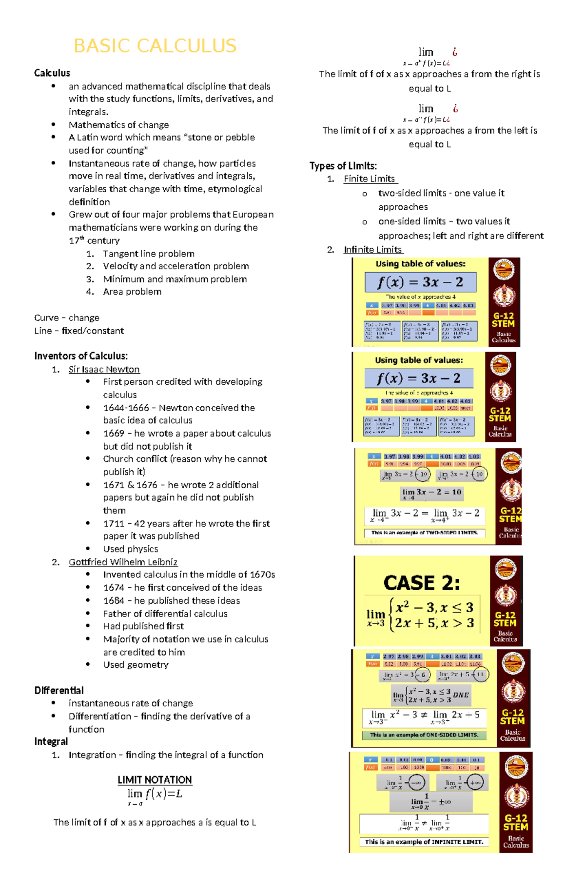 Basic Calculus reviewer - BASIC CALCULUS Calculus an advanced ...