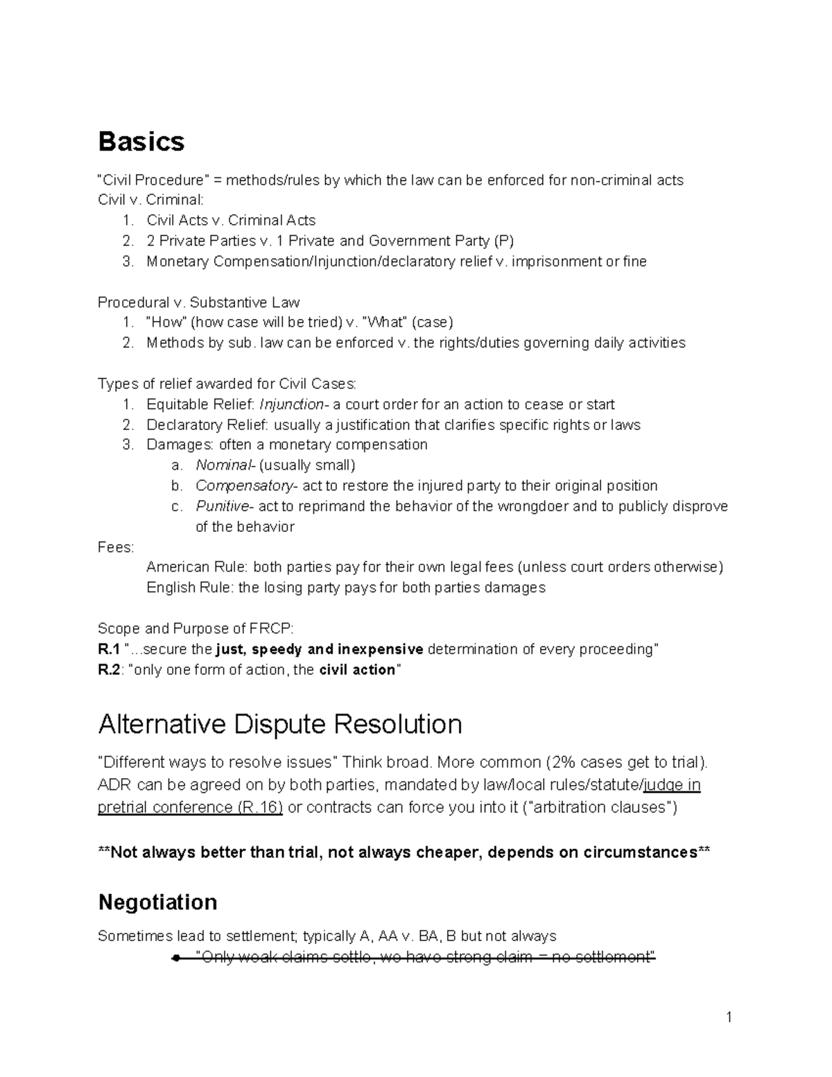 Civil Procedure - Class Outline (Misc) - Basics “Civil Procedure ...