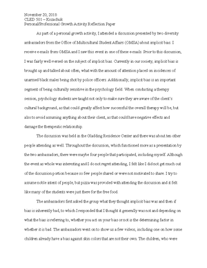 Interview Reflection Paper - November 1, 2018 CLED 501 – Kozachuk ...