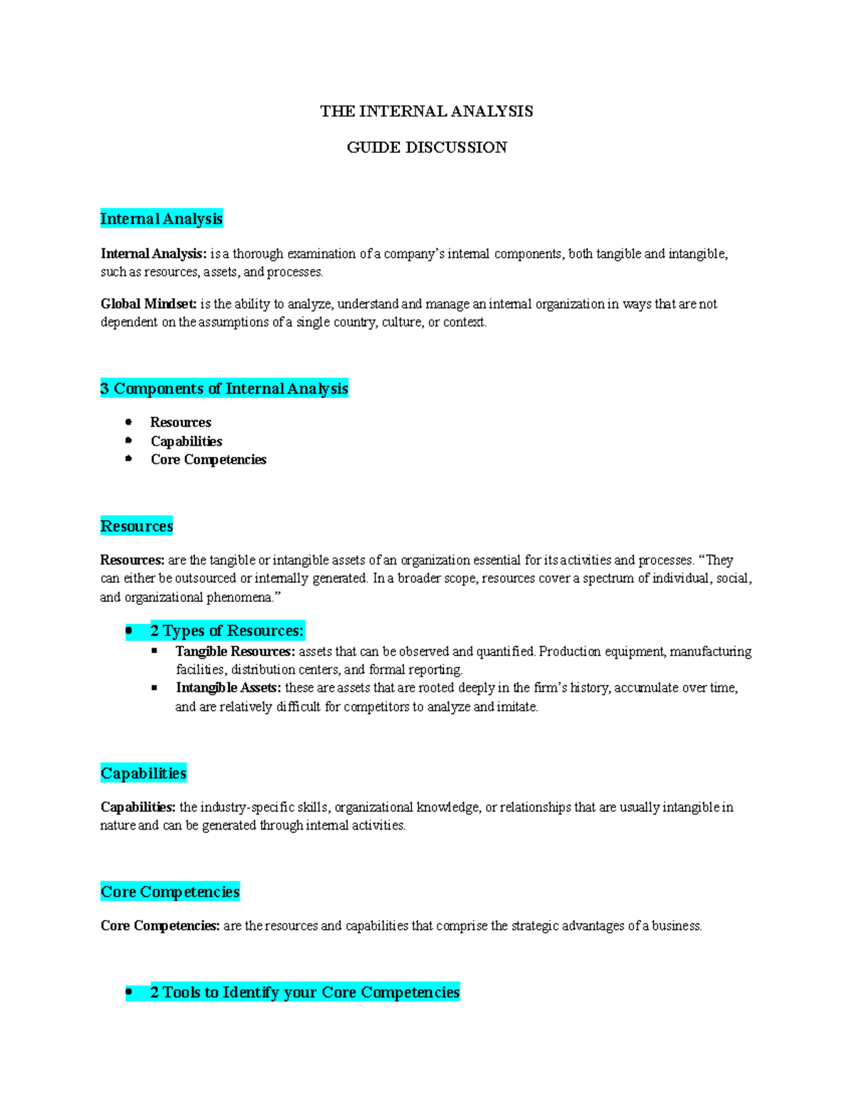 The Internal Analysis Guide Discussion - THE INTERNAL ANALYSIS GUIDE ...