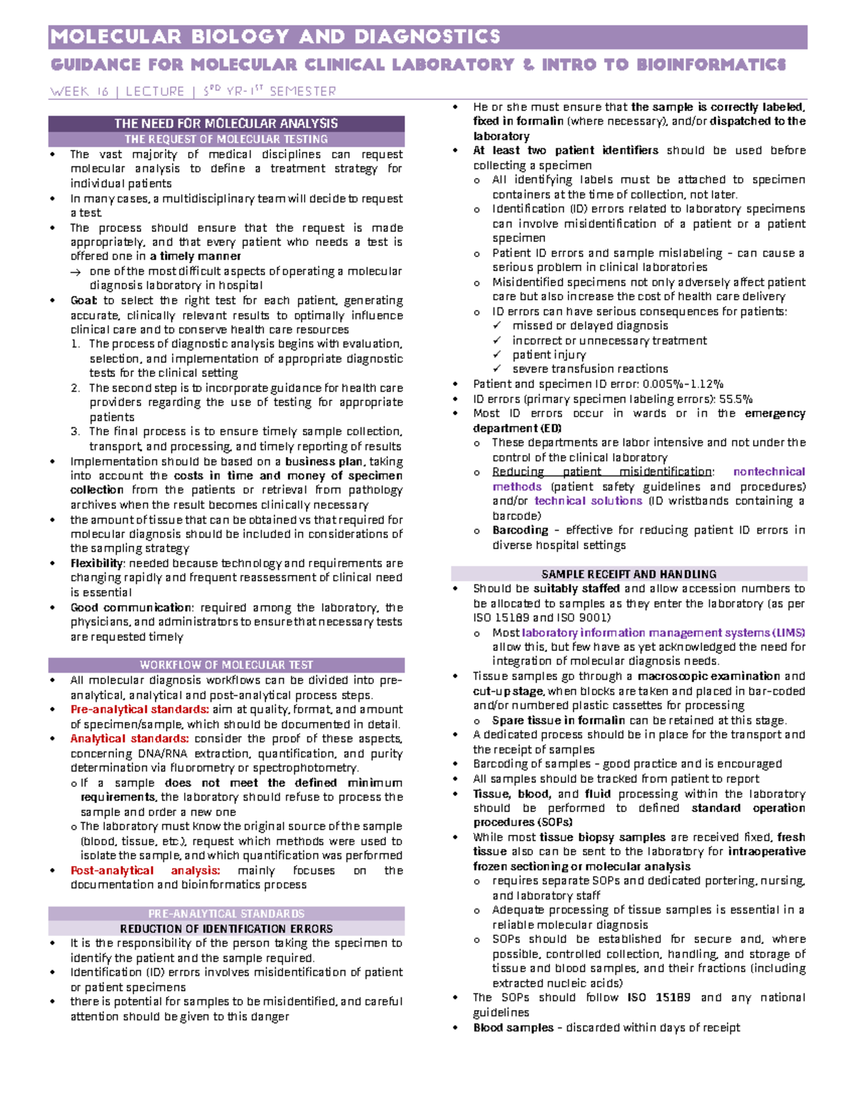 Week 16. Guide for Molecular Biology Laboratory - MOLECULAR BIOLOGY AND ...