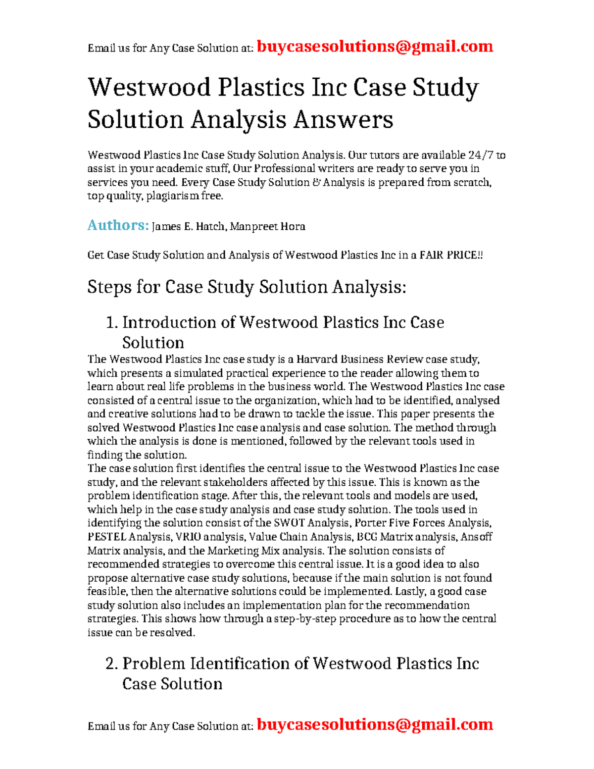 Case Solution Westwood Plastics Inc - Westwood Plastics Inc Case Study Solution Analysis Answers ...