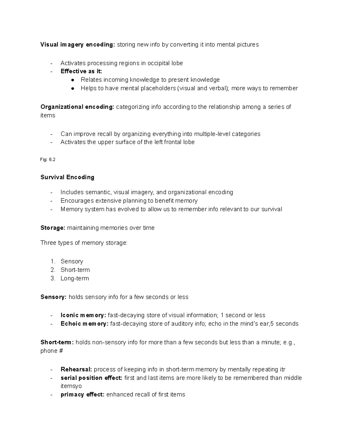 Psychology 111 Notes 41-42 - Visual imagery encoding: storing new info ...
