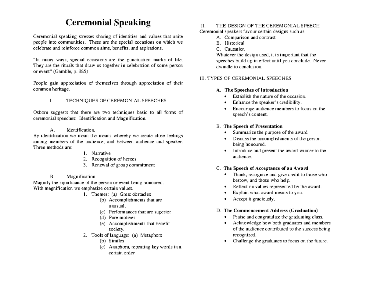 Ceremonial Speaking - Ringkasan Materi - Ceremonial Speaking Ceremonial ...