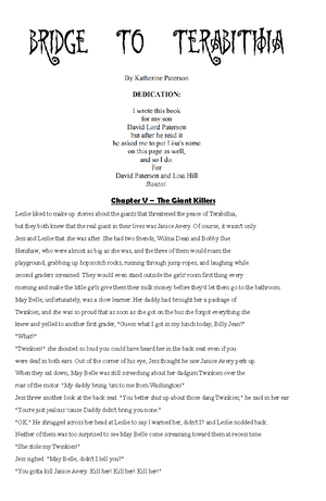 Chapters 7 9 Bridge to Terabithia - Chapter VII – The Golden Room Mr ...