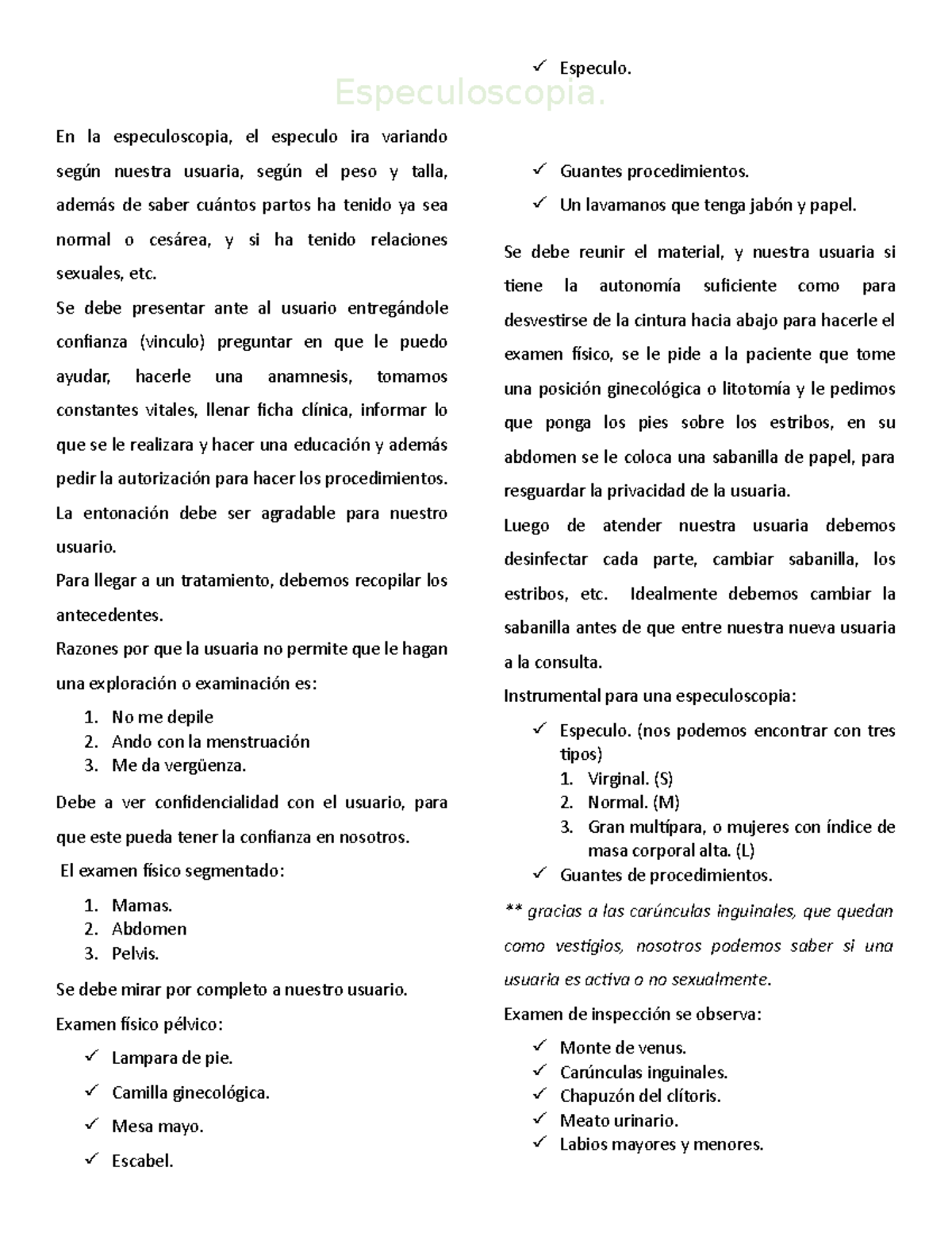 Clase 5 especuloscopia, tacto bimanual ginecológico. - En la ...