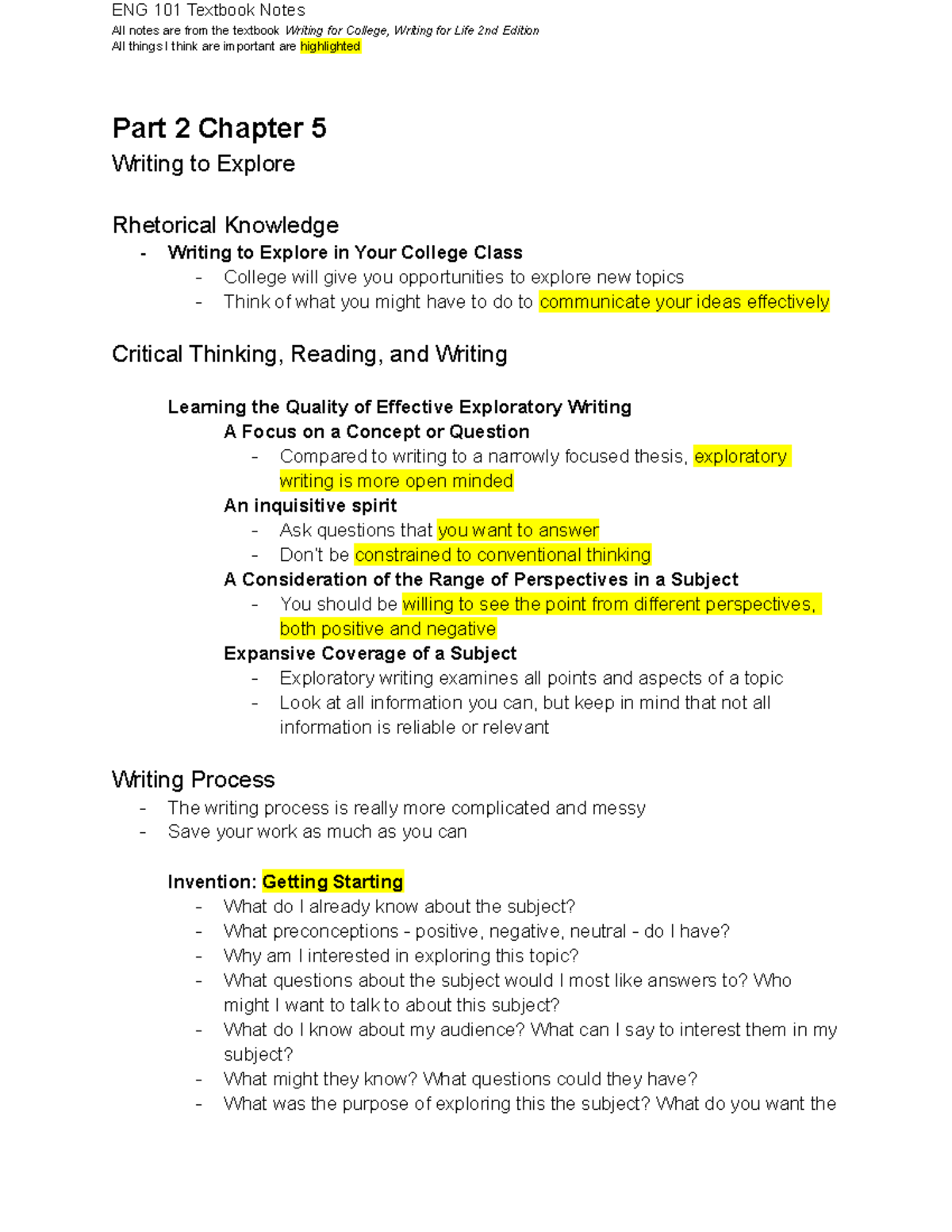 Chapter 5 - ENG 101 Textbook Notes All notes are from the textbook ...