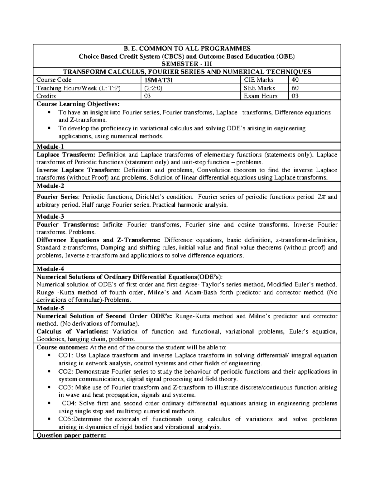 Information Science Engineering Tentative syla - B. E. COMMON TO ALL ...