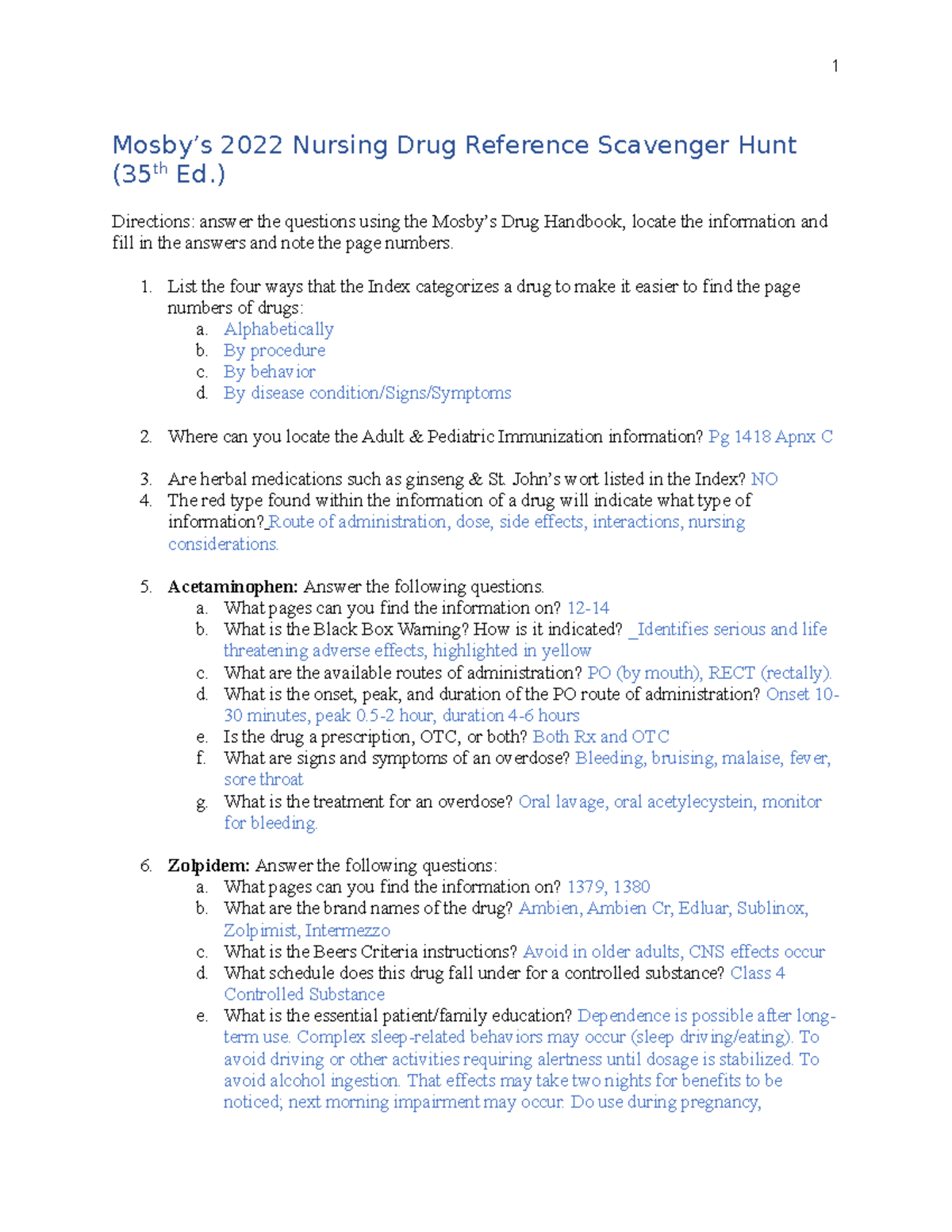 Mosby's Drug Reference Book Scavenger Hunt 35th edition FALL 2021 ...