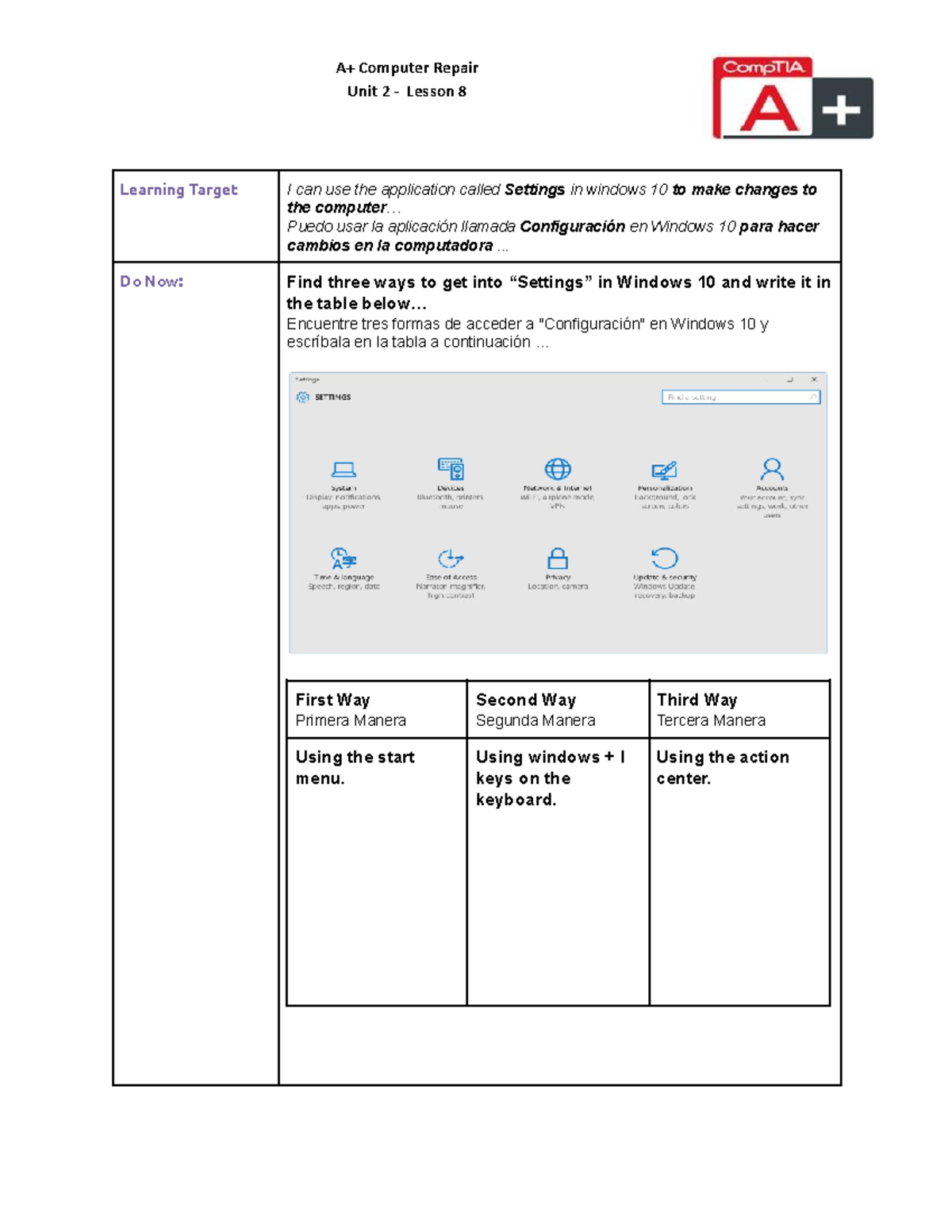 Ricardo Puma - CR Unit 2 - Lesson 8 Settings Part 2 - Unit 2 - Lesson 8 ...