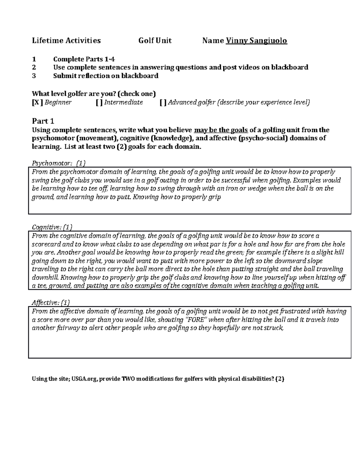 PED 257 Golf Unit Packet 2020 Modified - Lifetime Activities Golf Unit ...