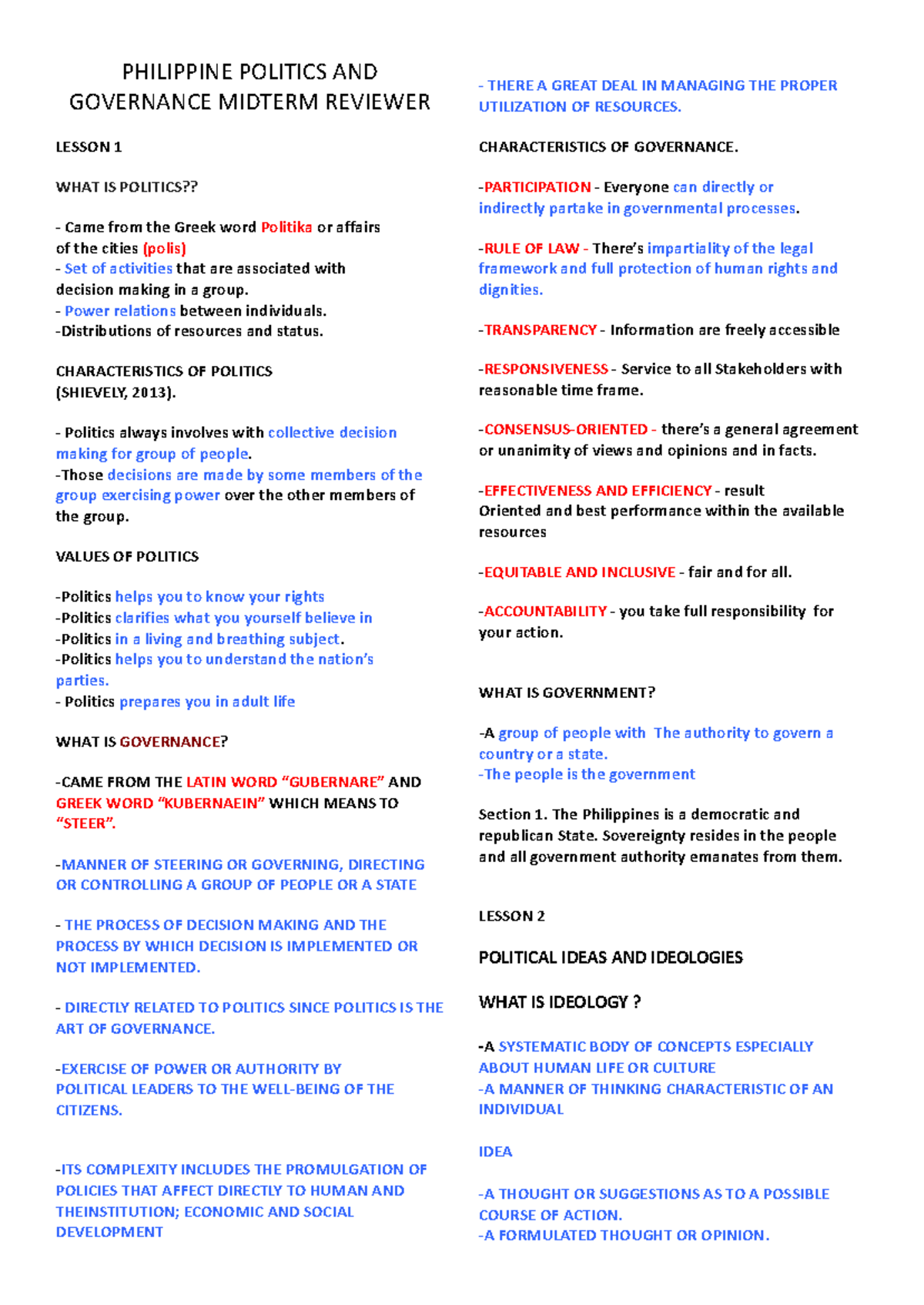 Philippine Politics AND Governance Midterm Reviewe - PHILIPPINE ...