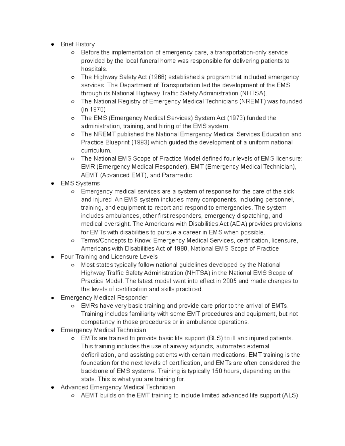 EMS Operations - Brief History Before the implementation of emergency ...