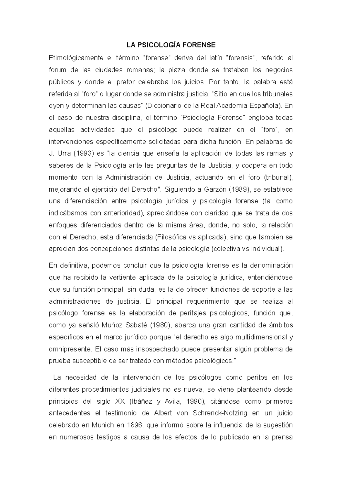 LA Psicología Forense - LA PSICOLOGÍA FORENSE Etimológicamente el ...