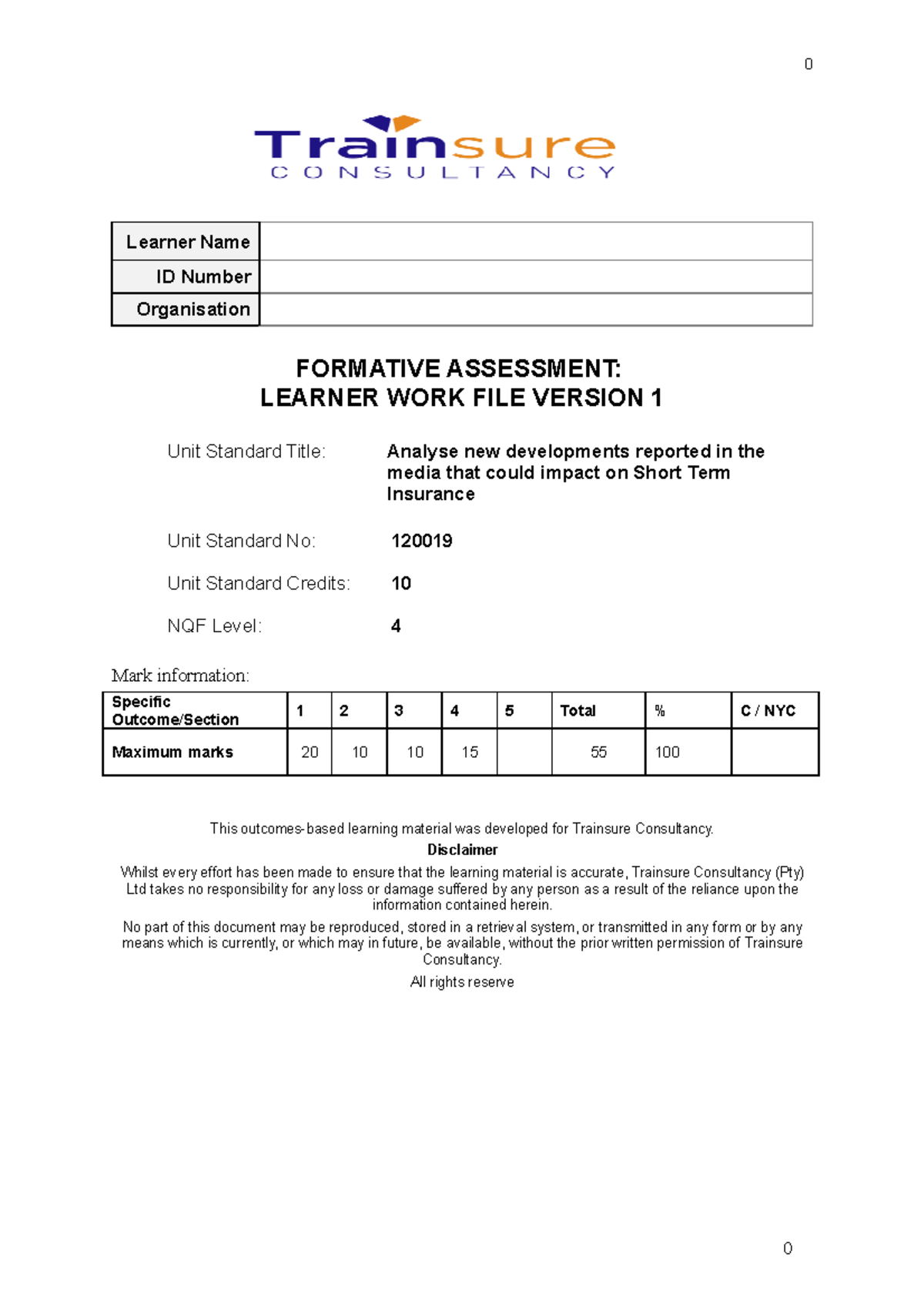 Learner Work File 12001 9 V1 - Learner Name ID Number Organisation ...