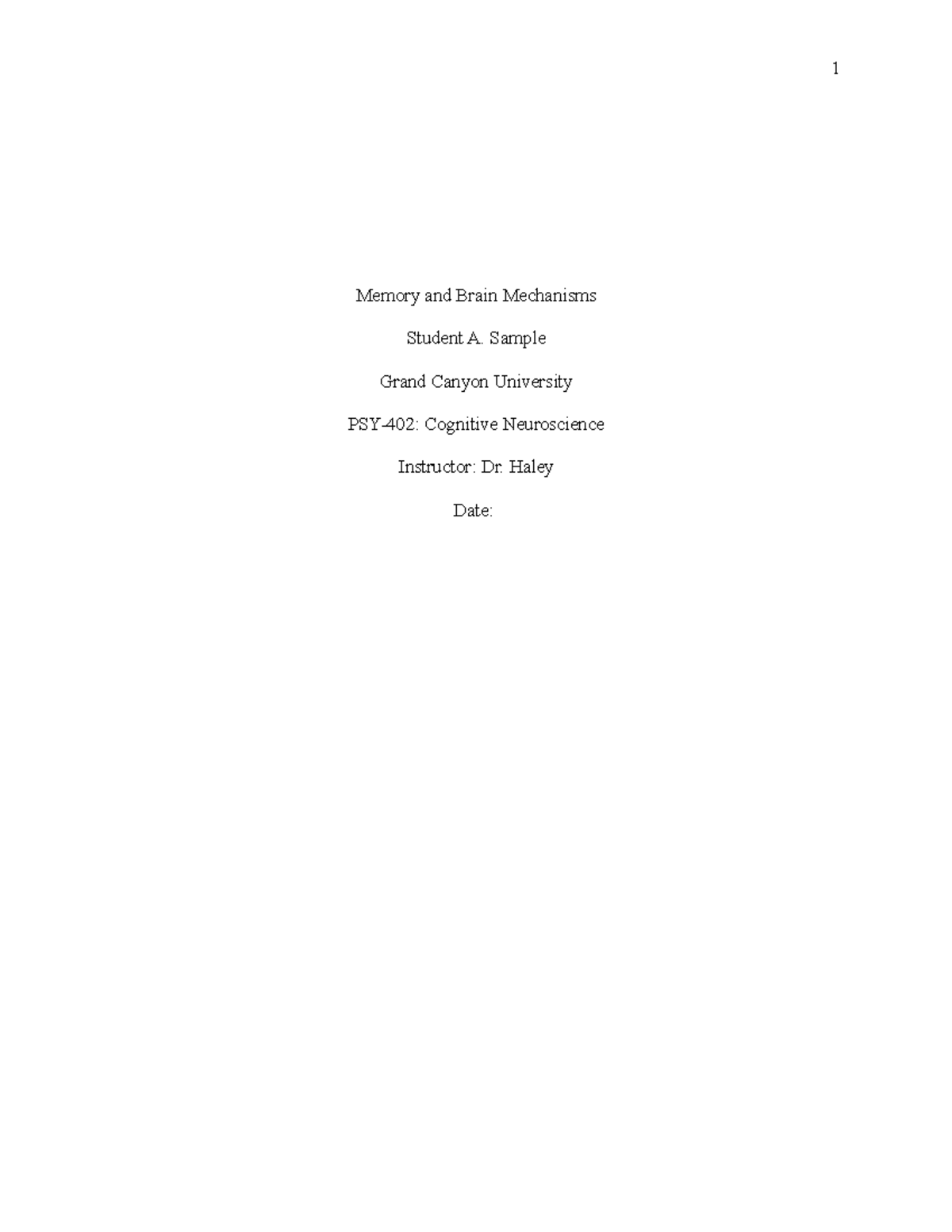 Template for Memory and Brain Mechanisms Paper - Memory and Brain ...