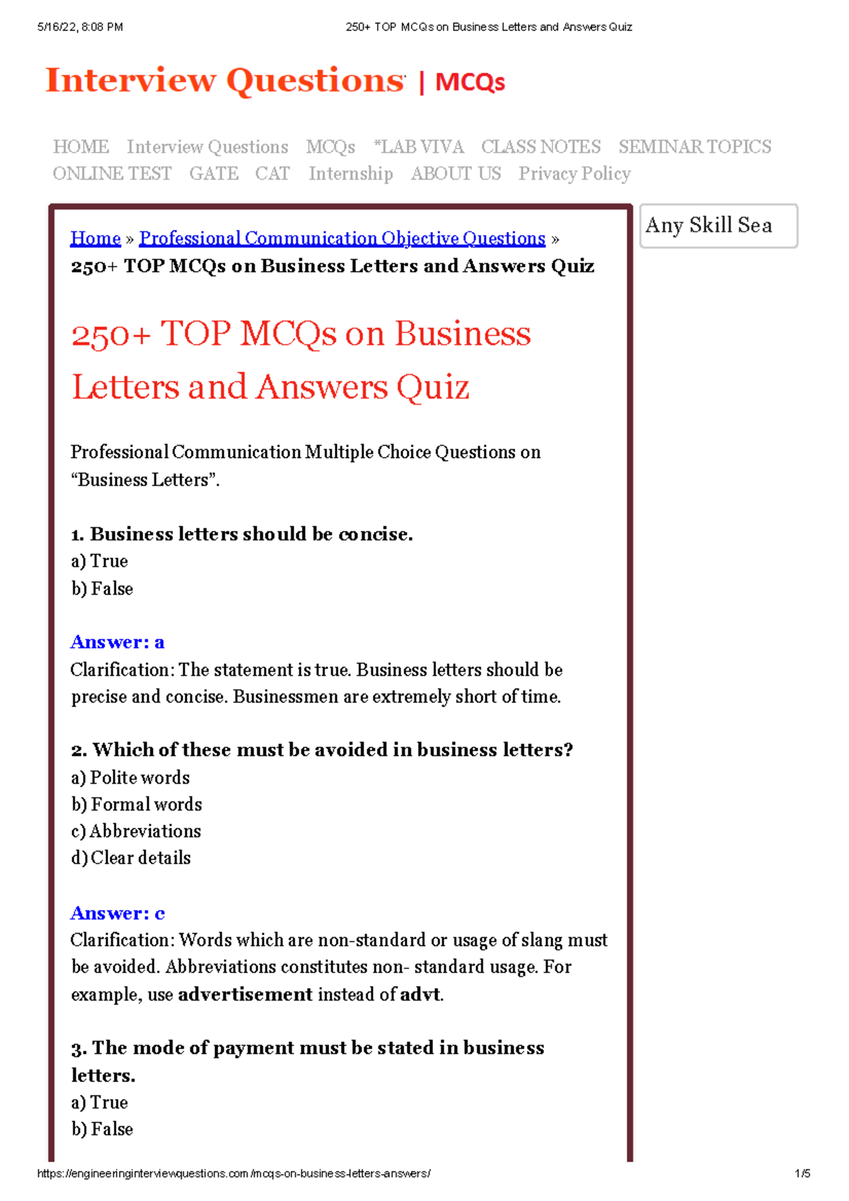 250+ TOP MCQs on Business Letters and Answers Quiz - Business letters ...