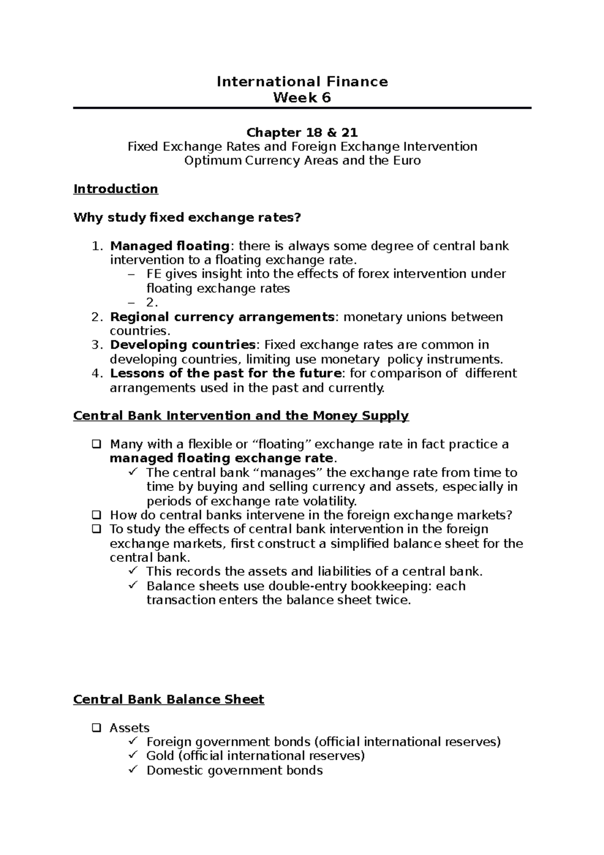 International Trade and Finance Week 6 Lecture Notes - International ...