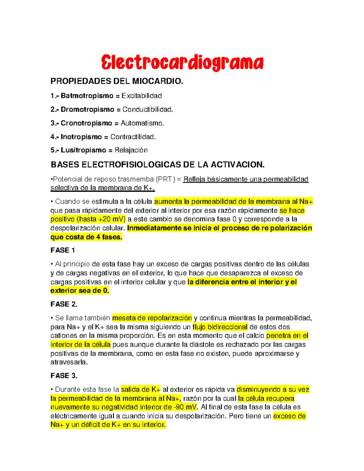 Electrocardiograma - Apuntes - PROPIEDADES DEL MIOCARDIO. 1 ...