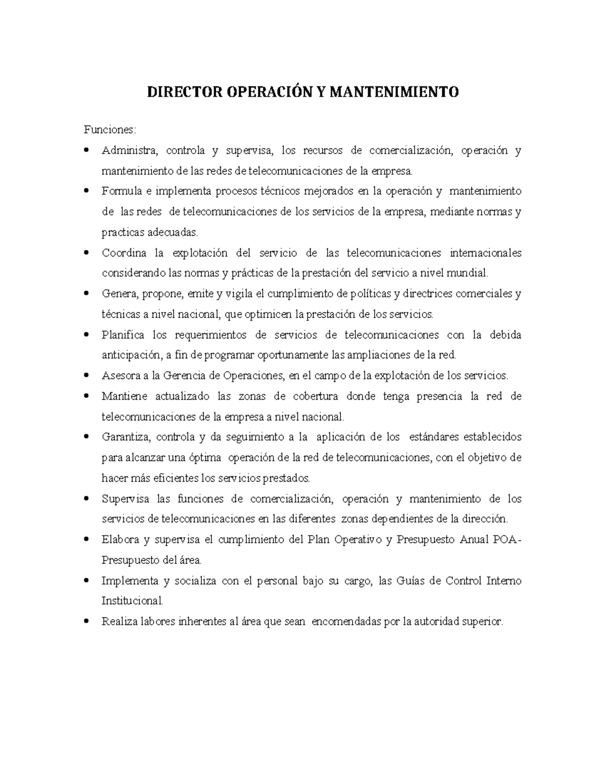 Funciones - hddddd - DIRECTOR OPERACIÓN Y MANTENIMIENTO Funciones ...