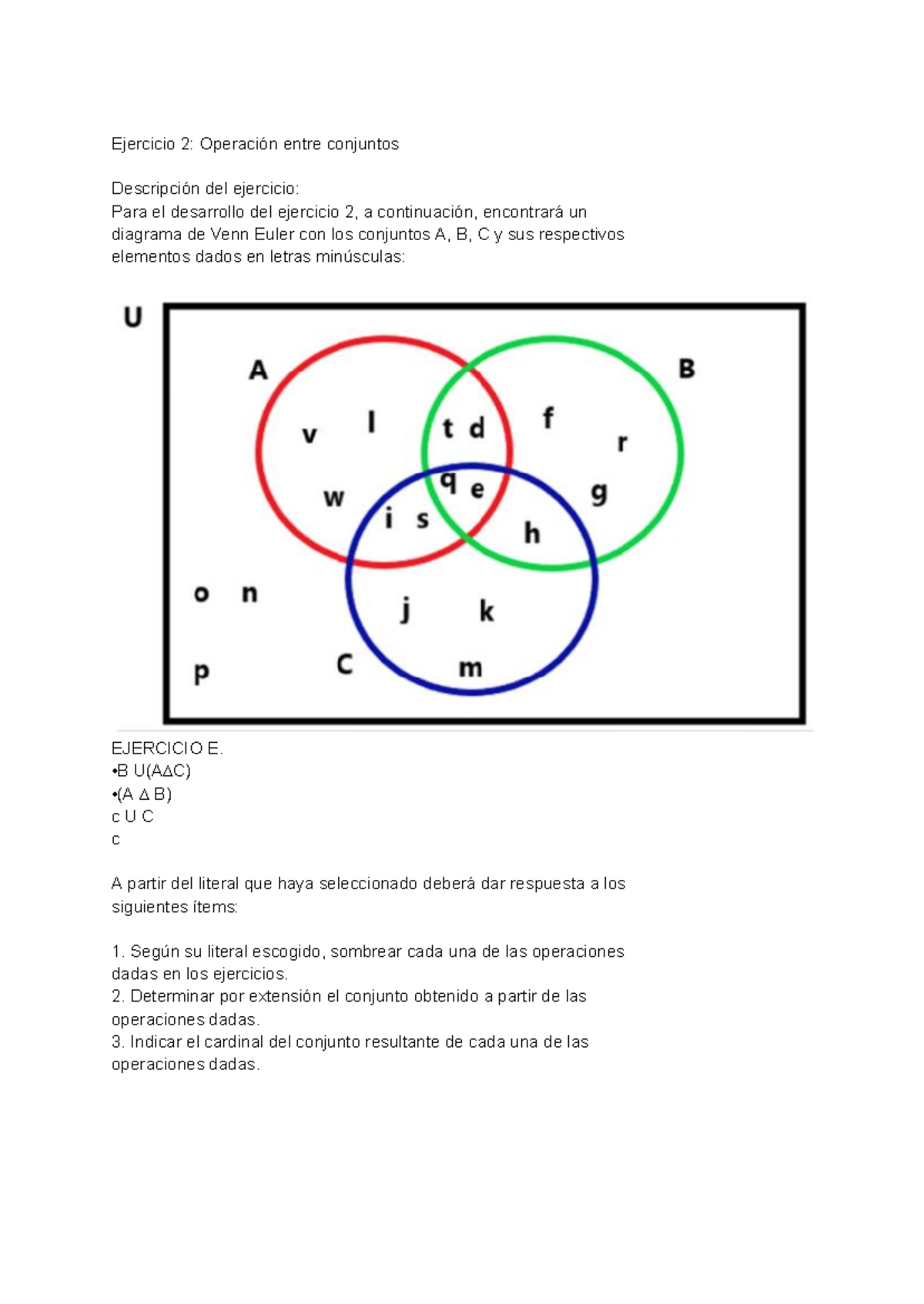 Ejercicio 2 Operación entre conjuntos - Ejercicio 2: Operación entre ...