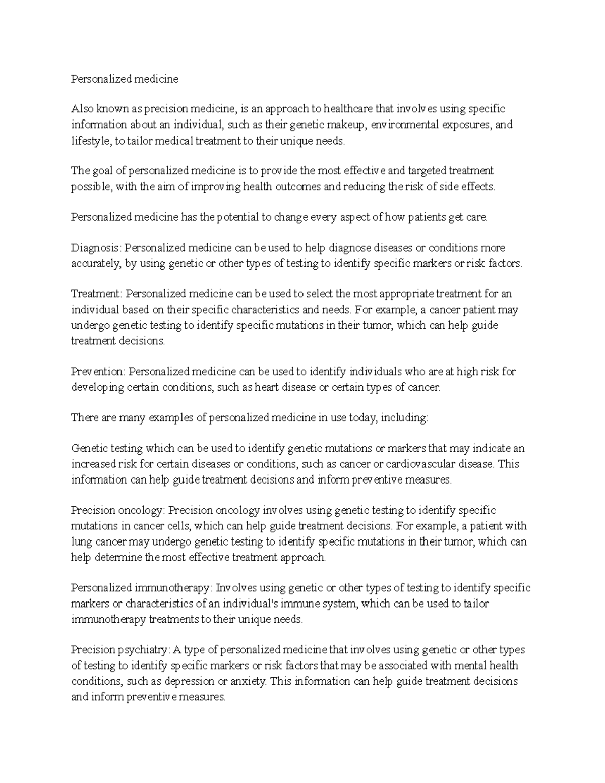 Personalized medicine - Personalized medicine Also known as precision ...