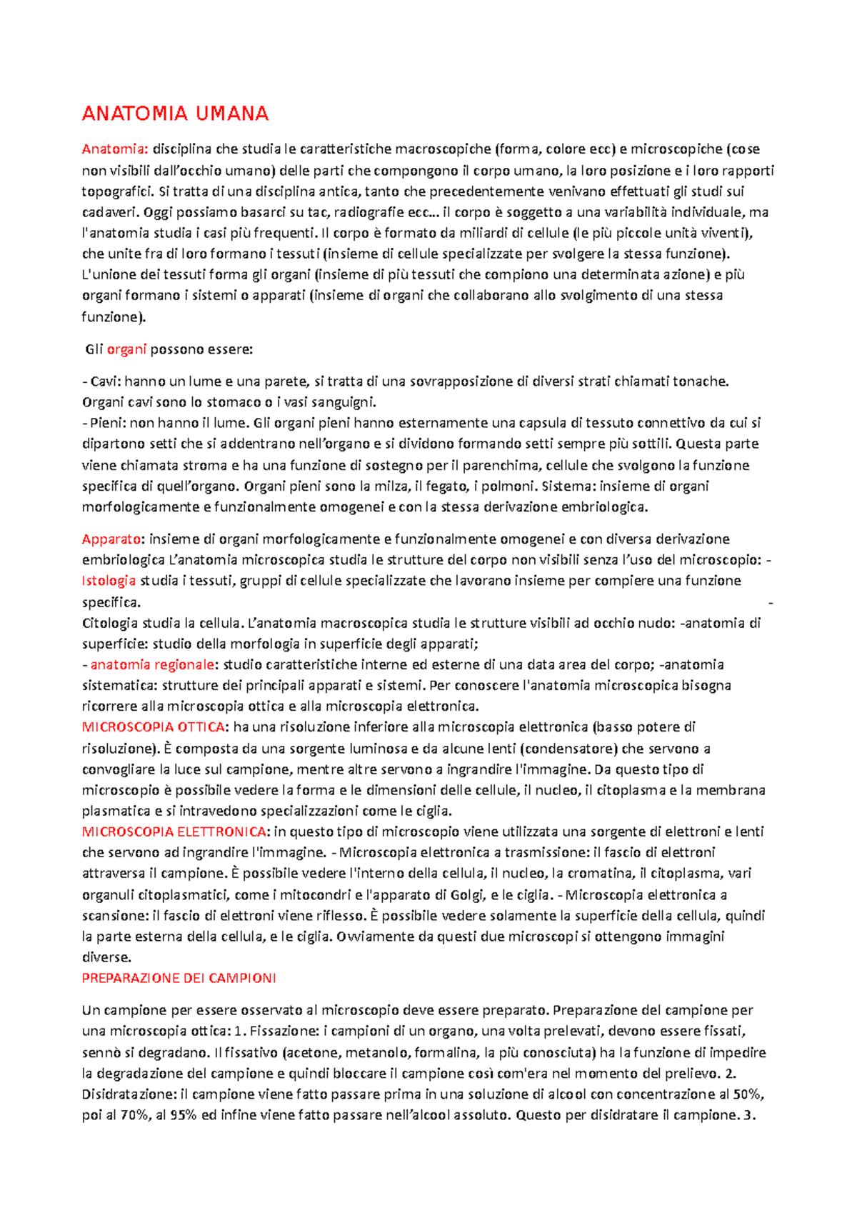 Anatomia Umana - ANATOMIA UMANA Anatomia: disciplina che studia le ...