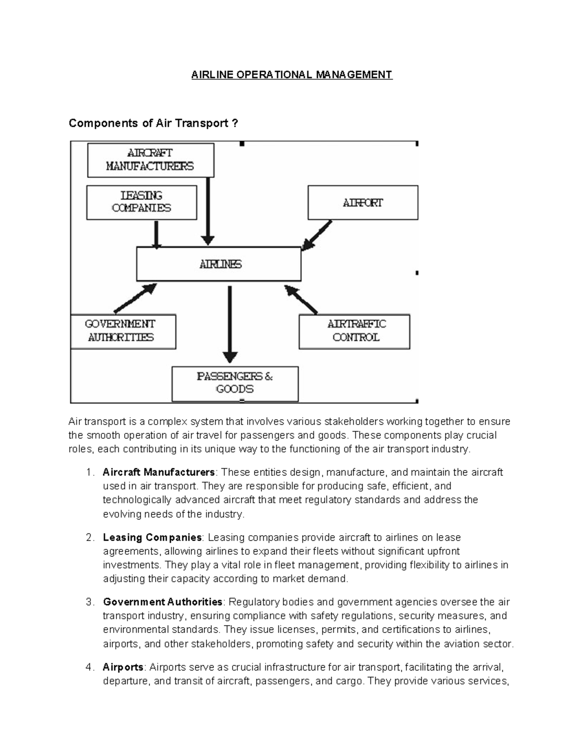 Components of Air Transport - AIRLINE OPERATIONAL MANAGEMENT Components ...