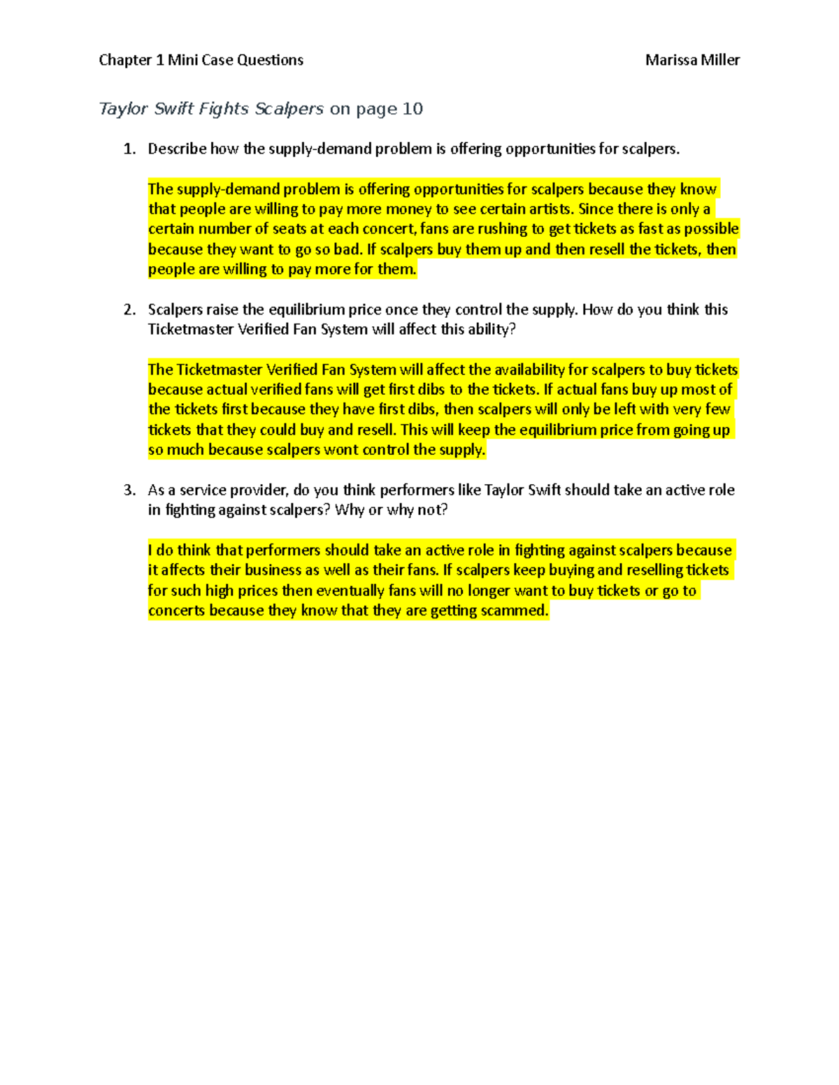 Chaper 1 Mini Case Questions - Chapter 1 Mini Case Questions Marissa ...