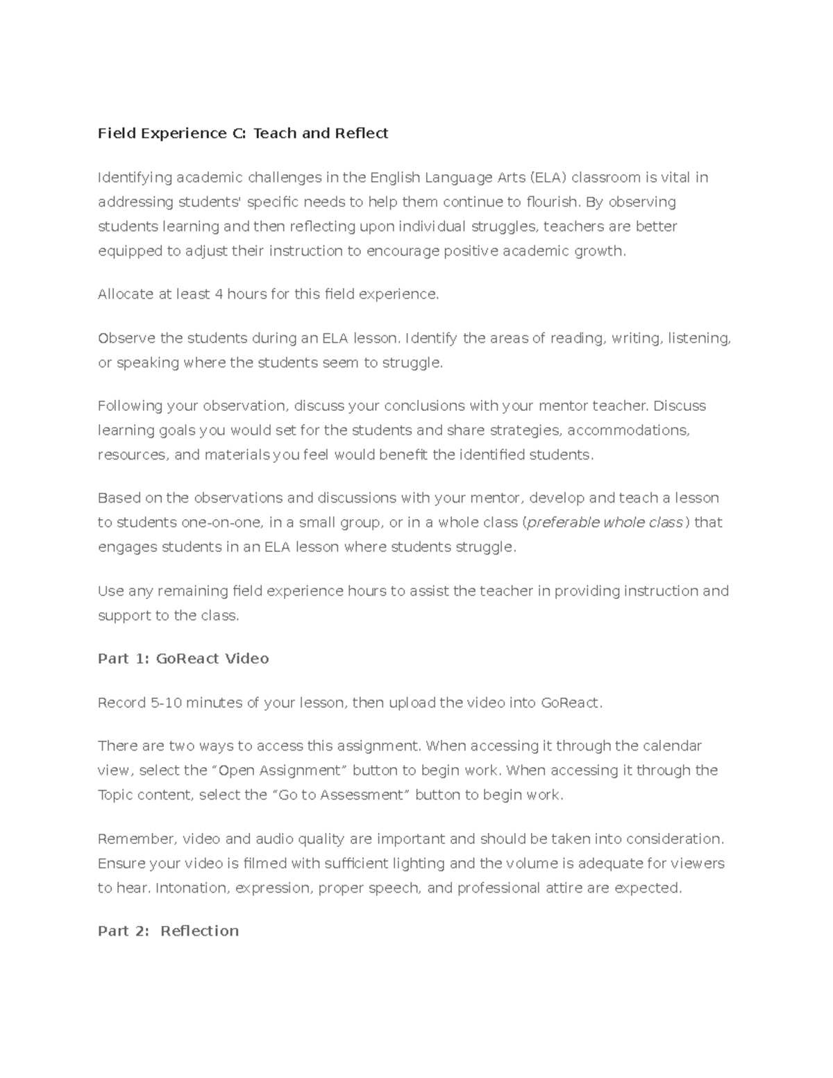 Field Experience C - By observing students learning and then reflecting ...