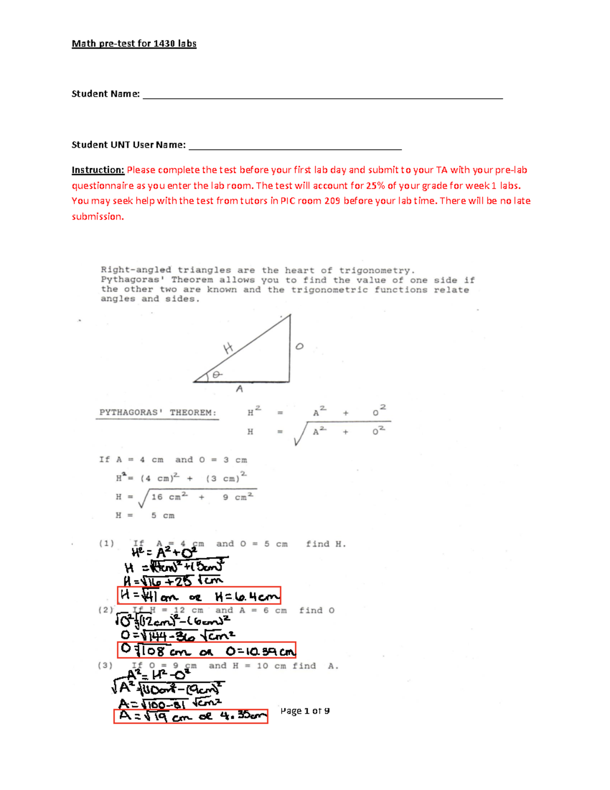 PHYS 1430 MATH Review - Math Pre-test for PHYS 1430 Labs. Solved ...
