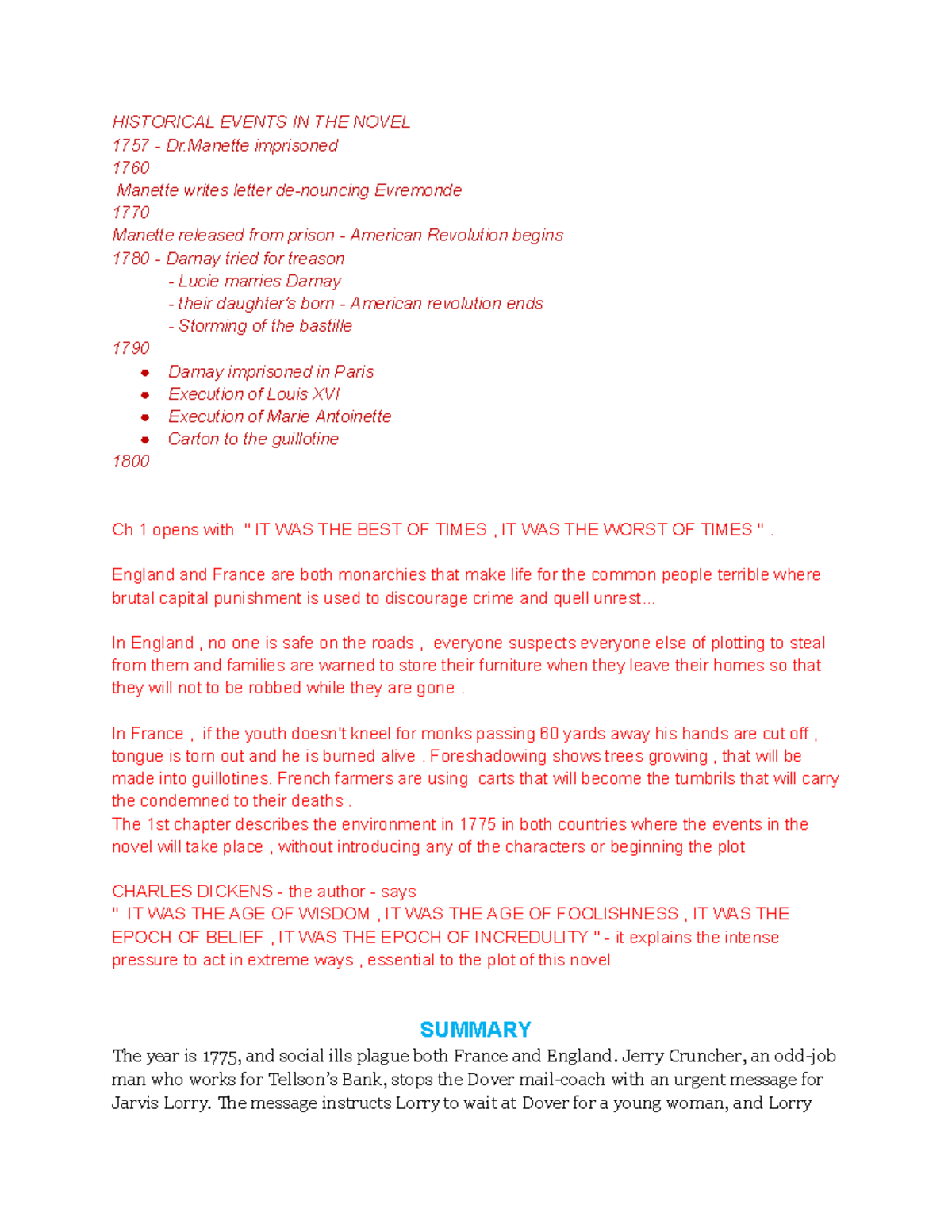 Tale of two cities [british lit - HISTORICAL EVENTS IN THE NOVEL 1757 ...