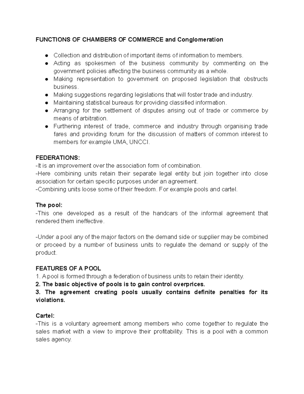 Functions OF Chambers OF Commerce and Conglomeration- notes - FUNCTIONS ...