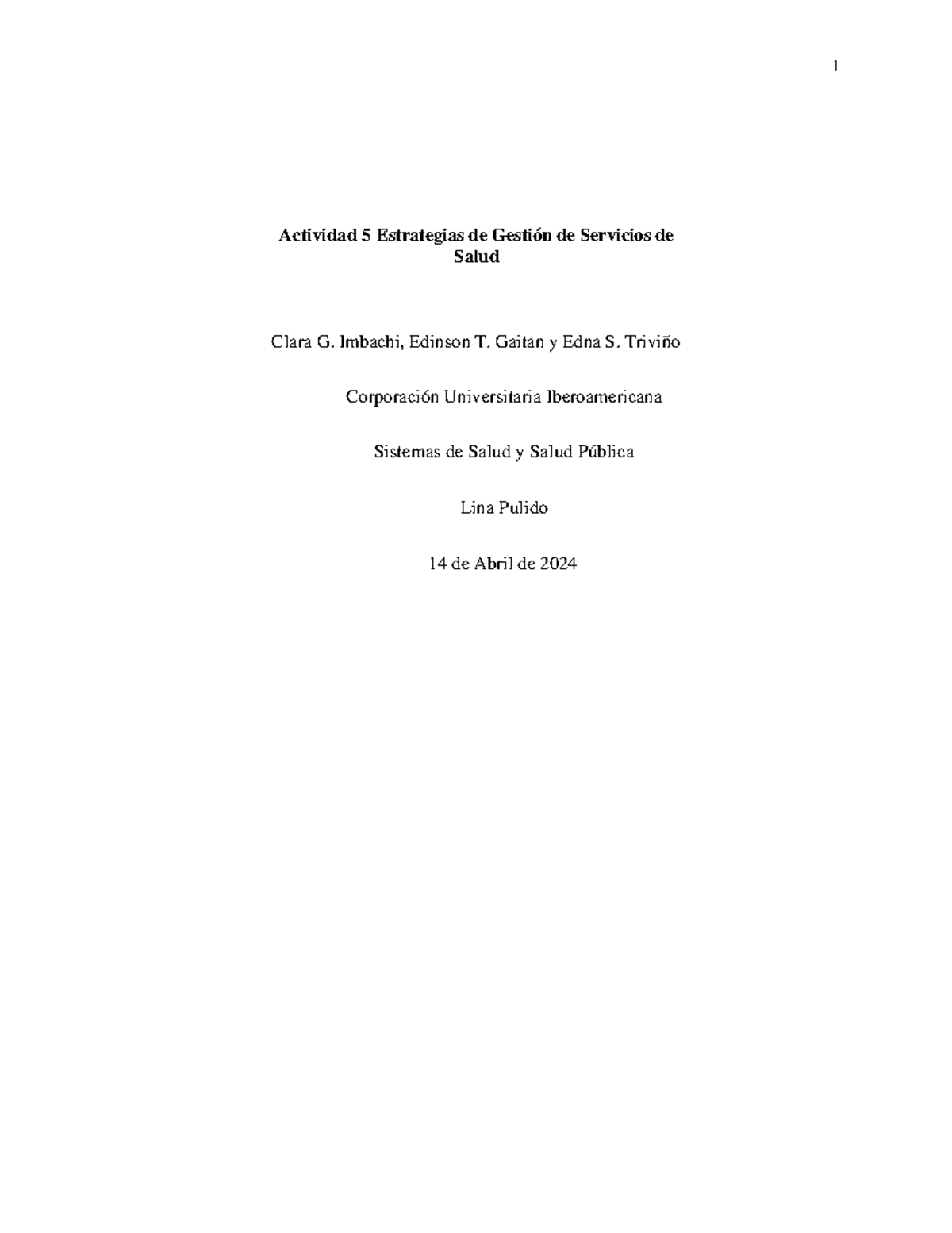 Actividad 5 - Estrategias de Gestión de Servicios de Salud - Imbachi ...
