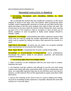 A Lesson Plan in Remedial Instruction for Developing Reading Skill of ...