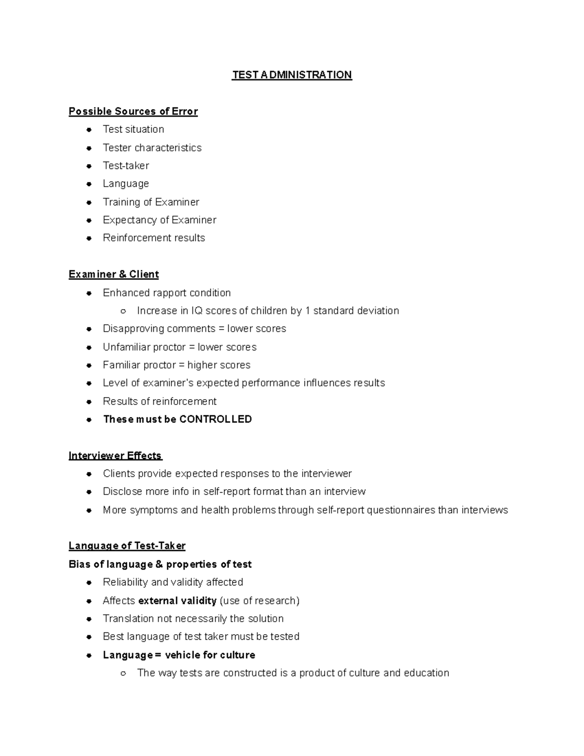 Test Administration (Ch. 7 Kaplan & Saccuzzo) - Psychological ...
