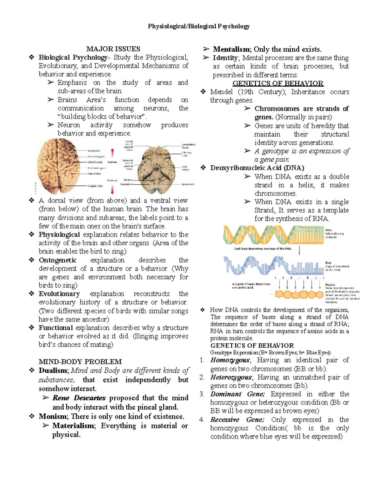 Physiological Biological Psychology - MAJOR ISSUES Biological ...