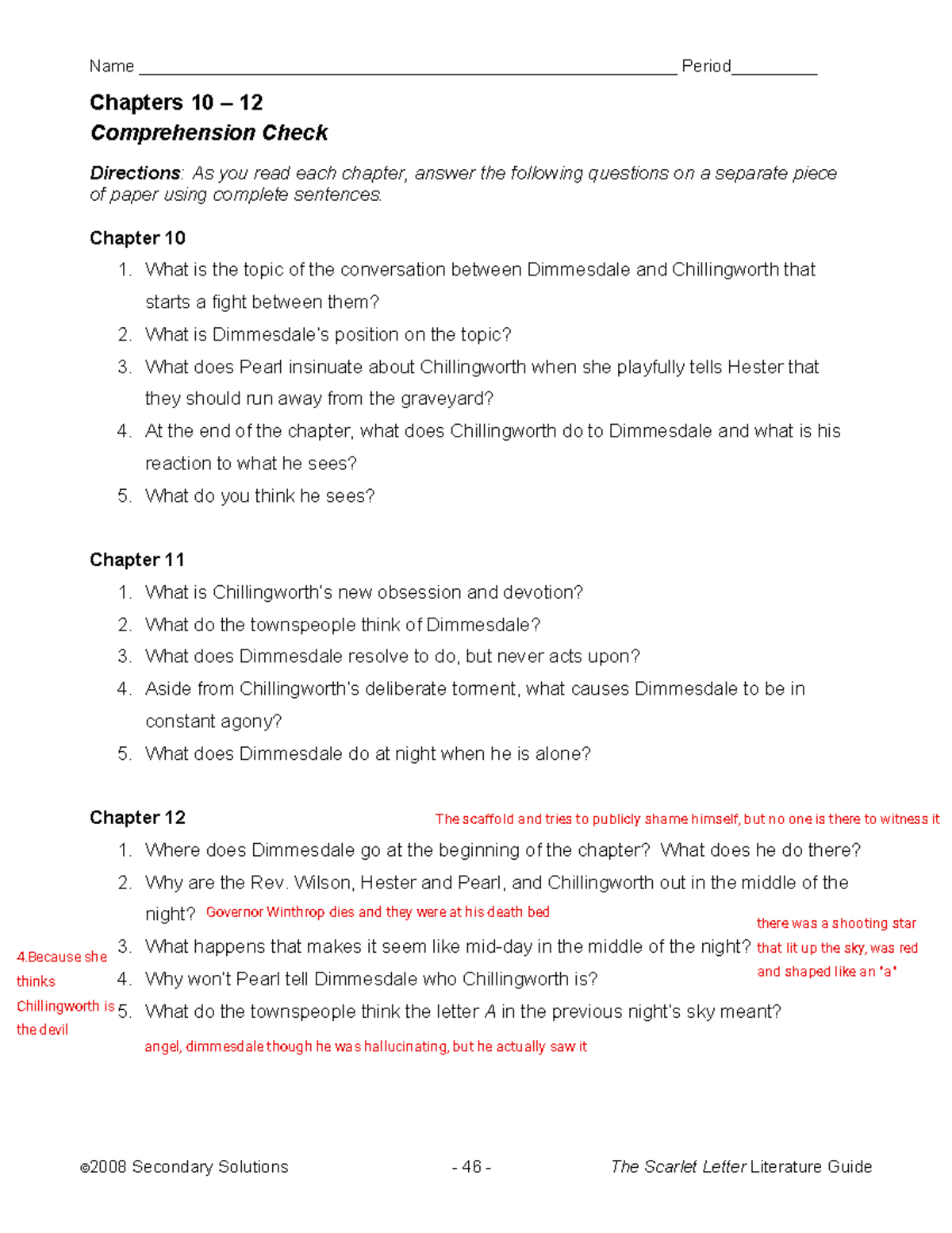 chapter 10-12 Scarlet Letter - Name Period ©2008 Secondary Solutions ...