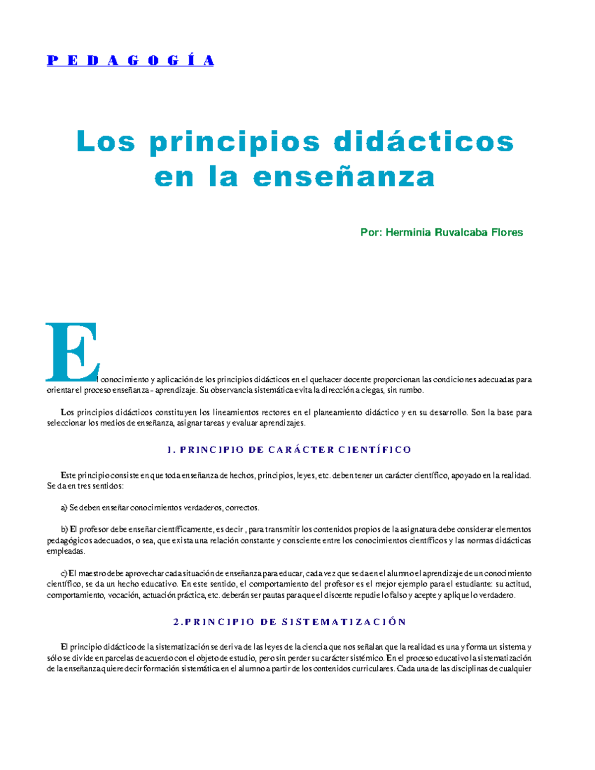 Los principios didácticos de la enseñanza - Los principios did·cticos en la enseÒanza Por ...