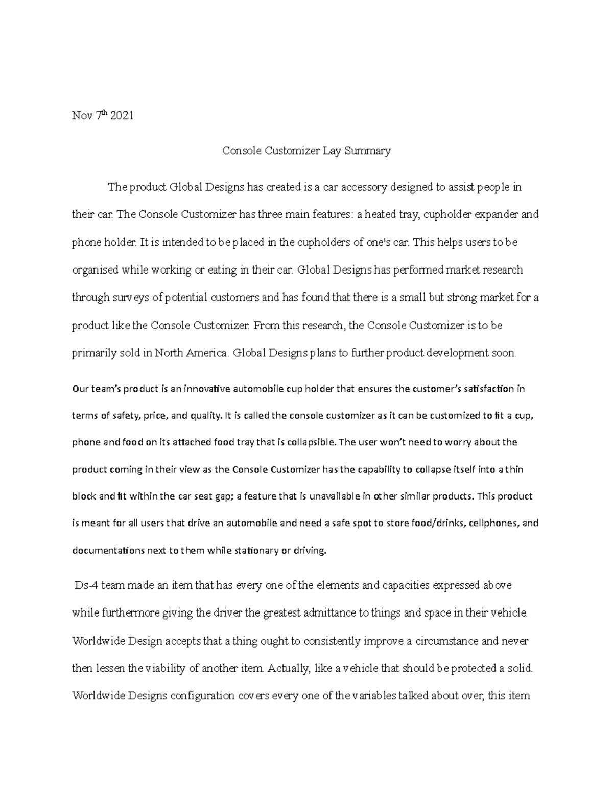 Lay Summary V1 - study guide - Nov 7th 2021 Console Customizer Lay ...