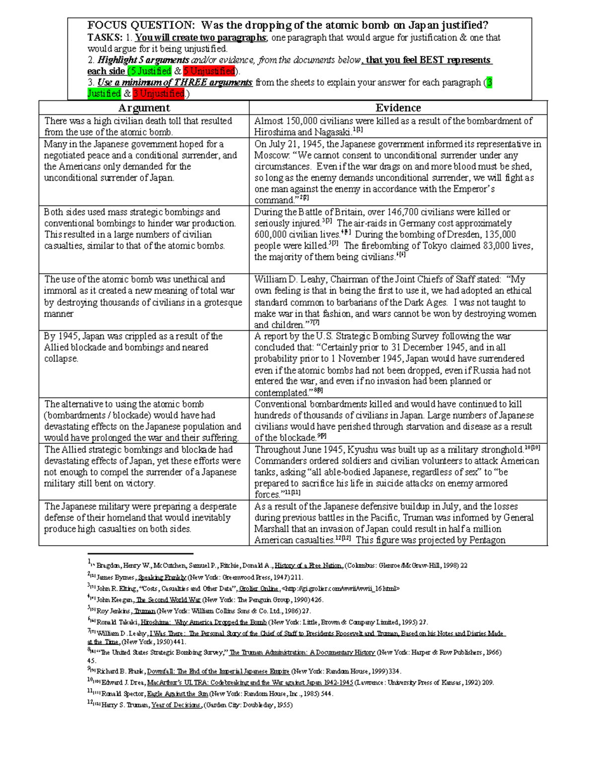 Atomic Bomb Info copy - us history - FOCUS QUESTION: Was the dropping ...