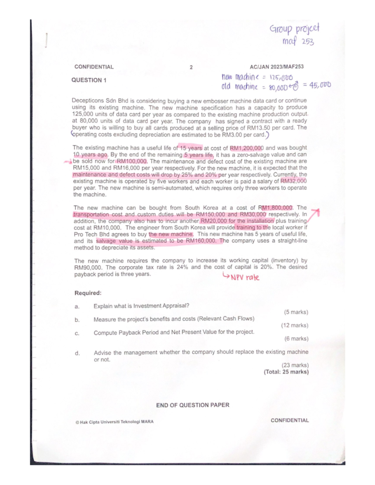 Group Assignment MAF253 (JAN2023) - Net Book Value = Cost - Accumulated Depreciation = RM ...