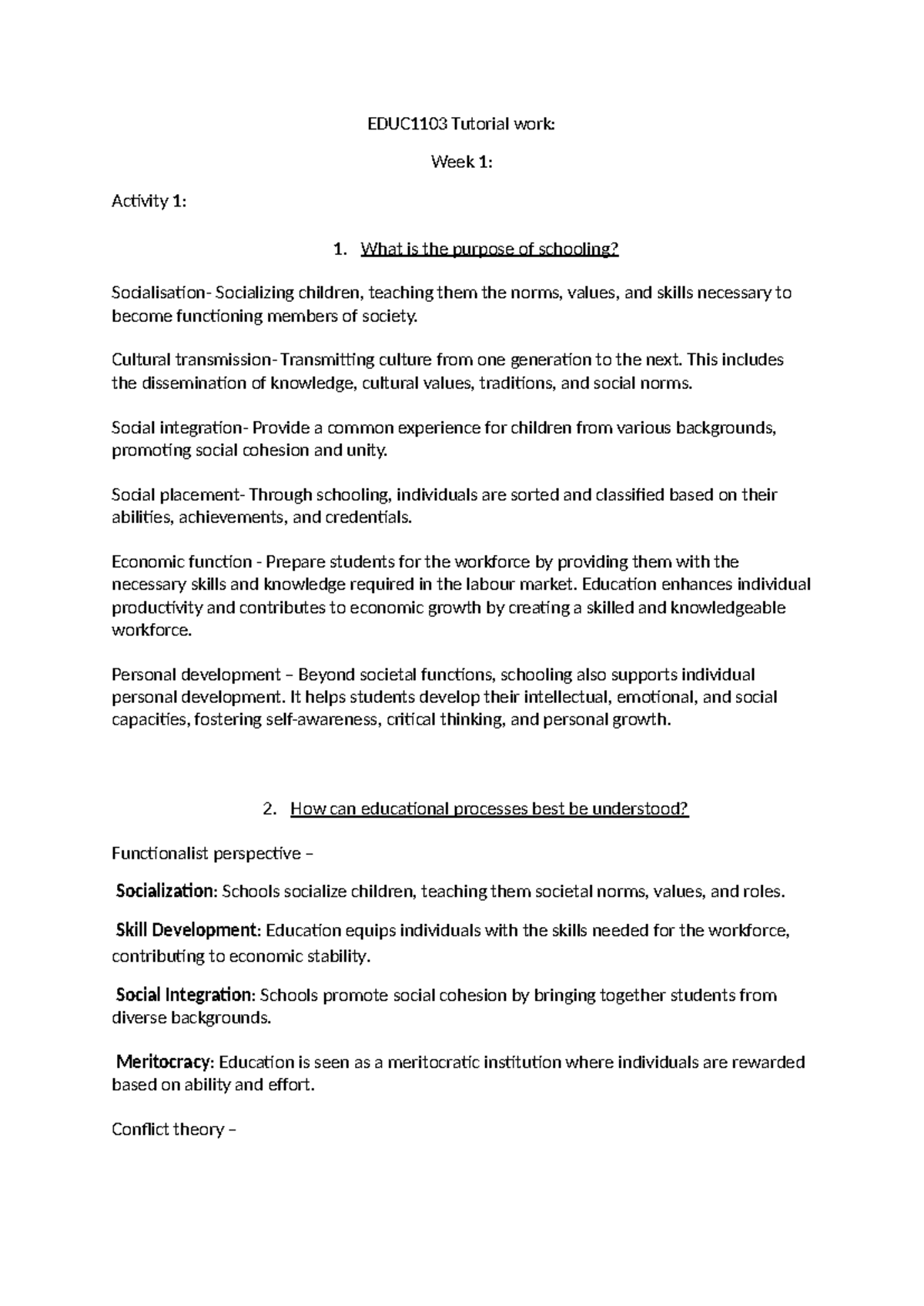 EDUC1103 Tutorial work - EDUC1103 Tutorial work: Week 1: Activity 1 ...