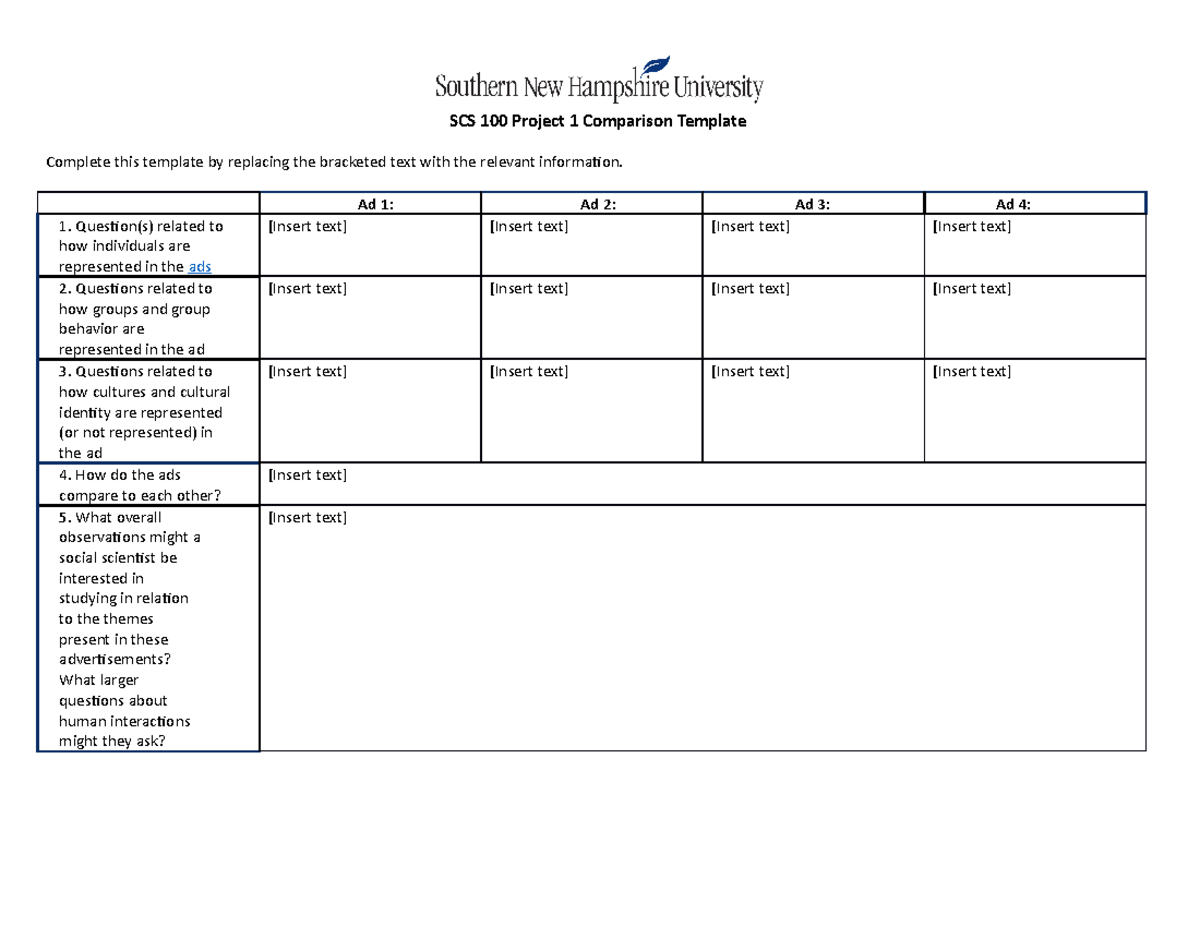 SCS 100 Project 1 Comparison Template - SCS 100 Project 1 Comparison ...