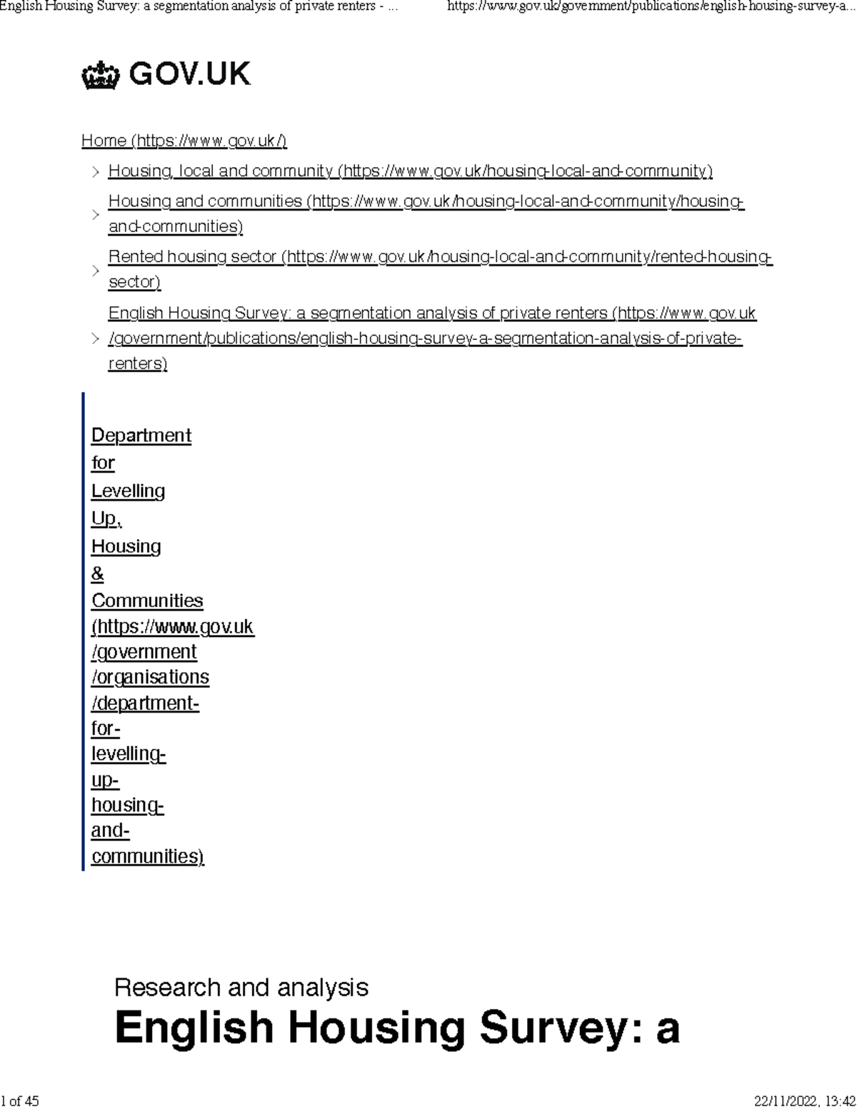 English Housing Survey. A segmentation analysis of private renters ...