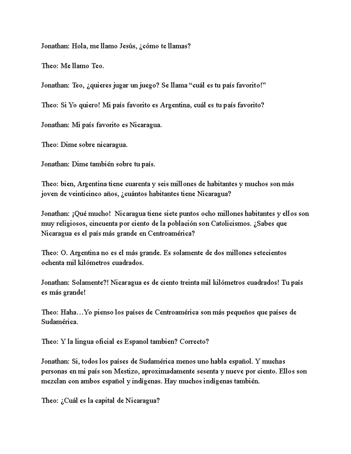 Spanish script - fjjf - Jonathan: Hola, me llamo Jesús, ¿cómo te llamas ...