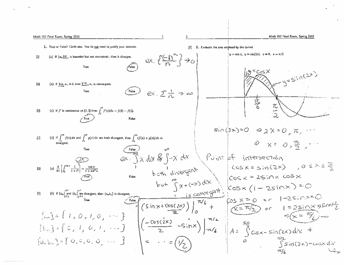 spring 2016 exam practise - Math152 - Studocu