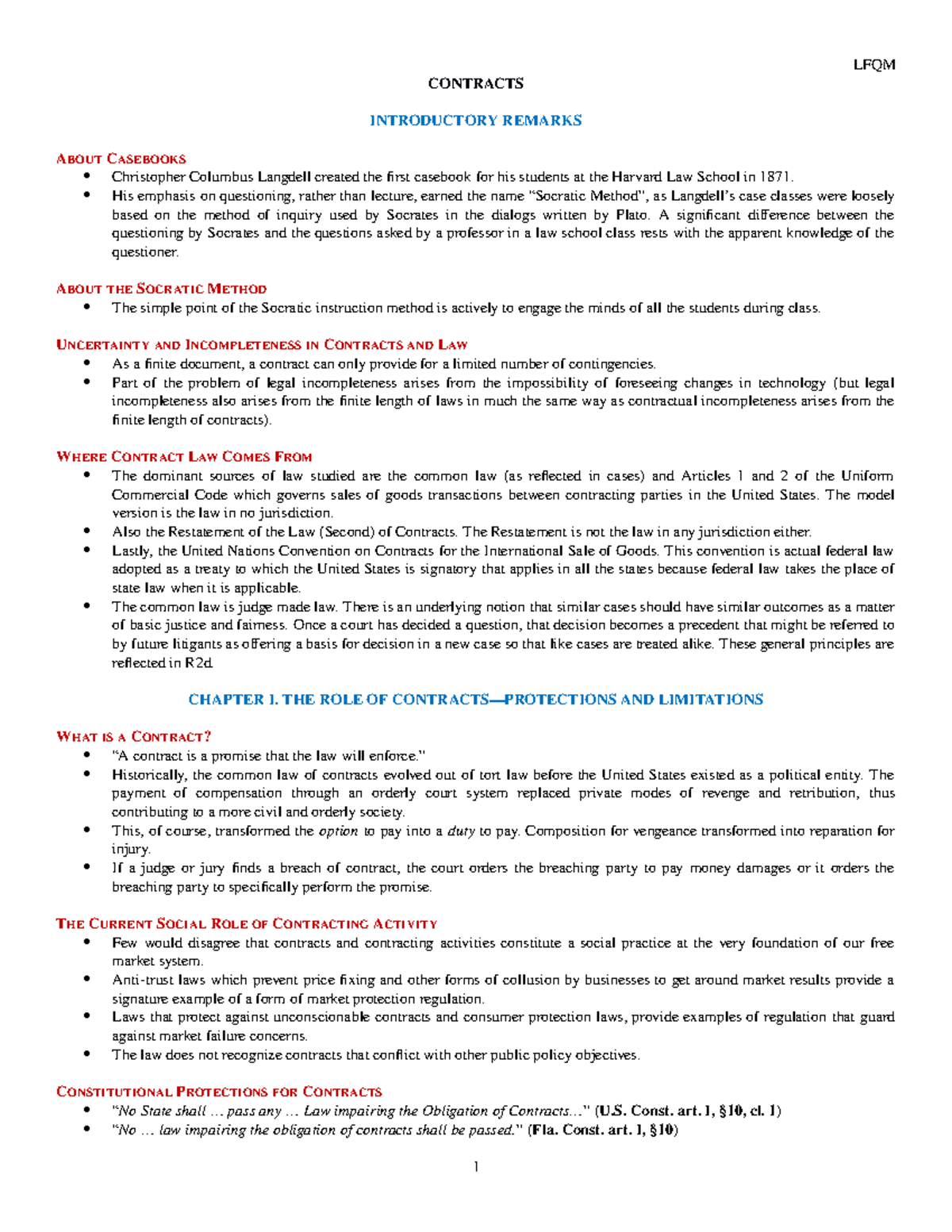 Contracts Outline - LAW 12 - University of Miami - StuDocu