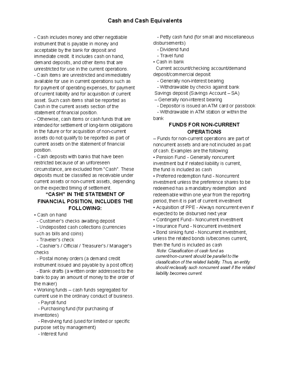 Cash CE - INTACC 1 Notes Compilation - Cash includes money and other ...