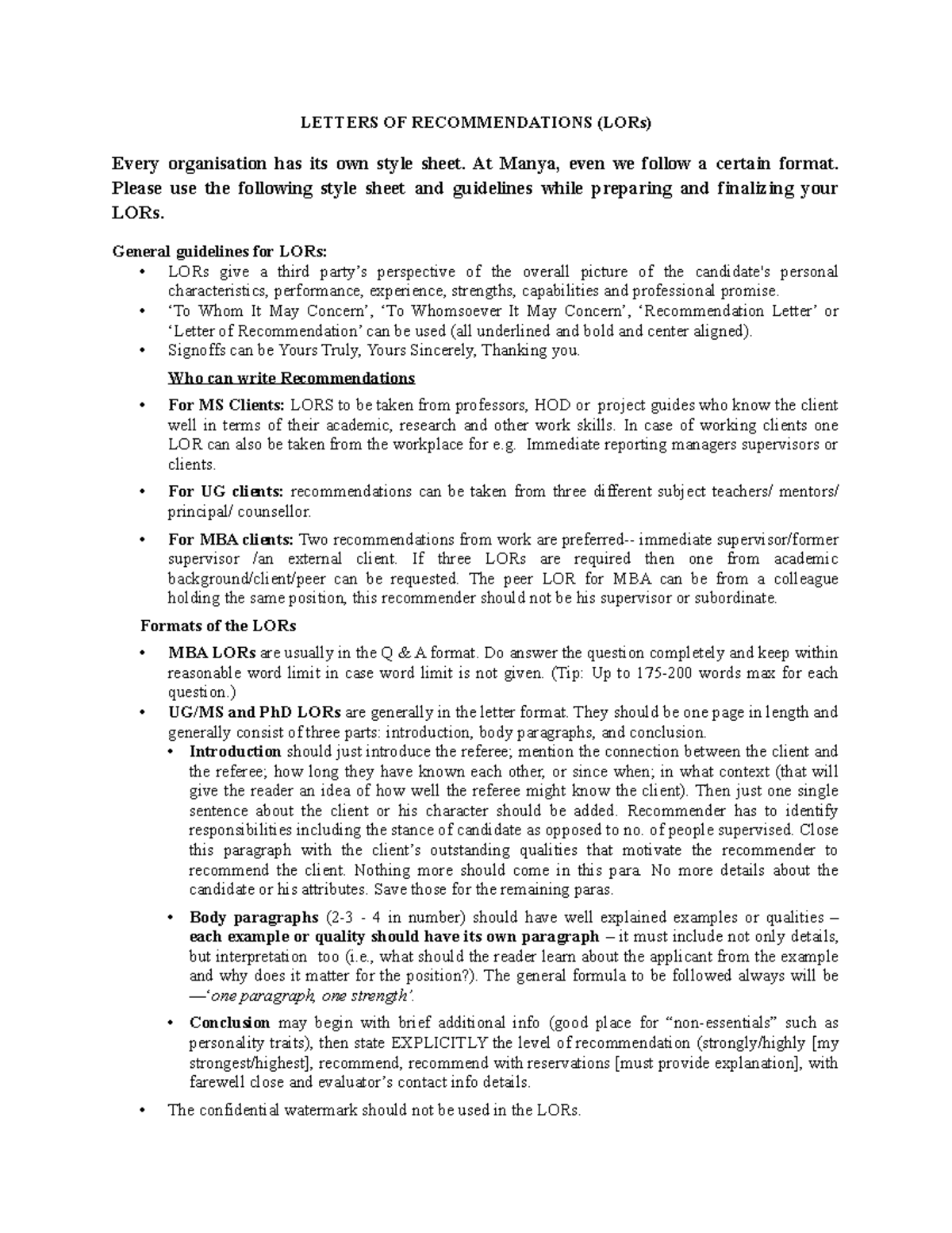 Template - LOR instruction - LETTERS OF RECOMMENDATIONS (LORs) Every ...